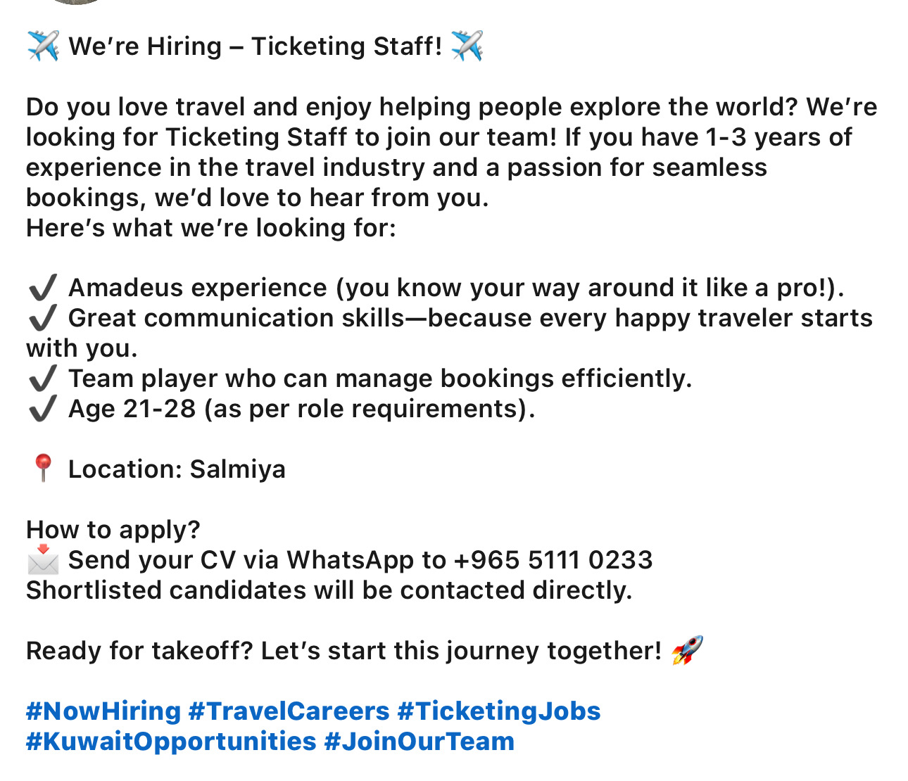 We are hiring - ticket staff